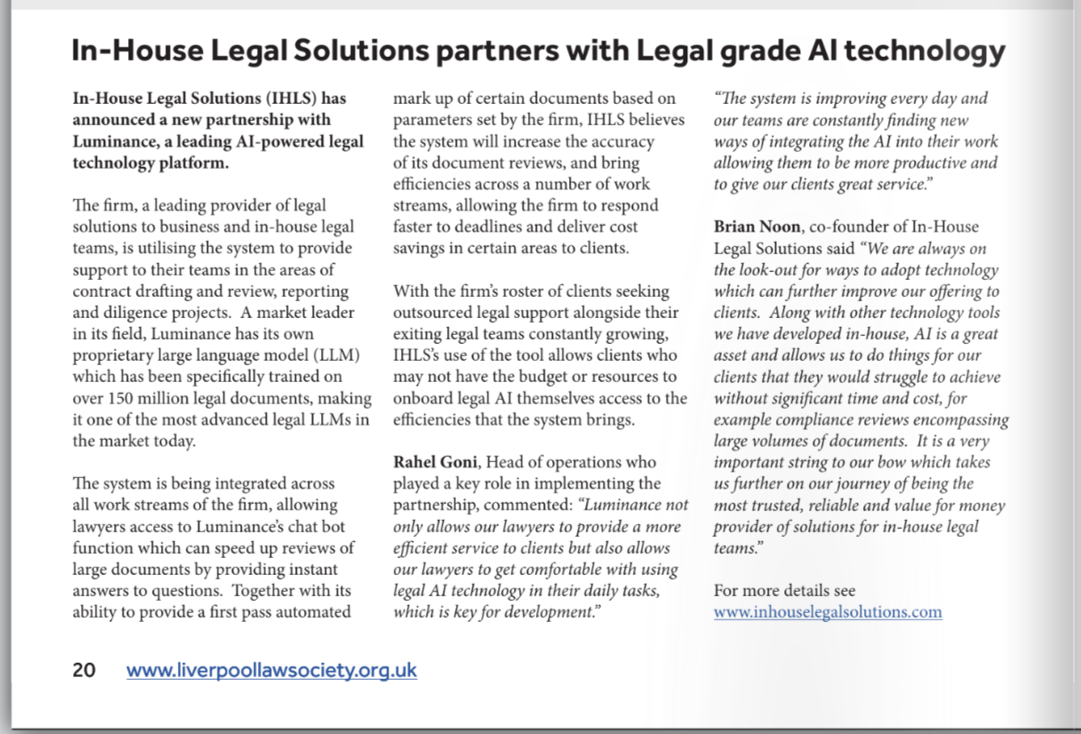 In-House Legal Solutions partners with Legal grade AI technology - In ...